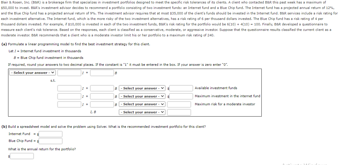 Solved moderate investor. B\&R recommends that a client who | Chegg.com