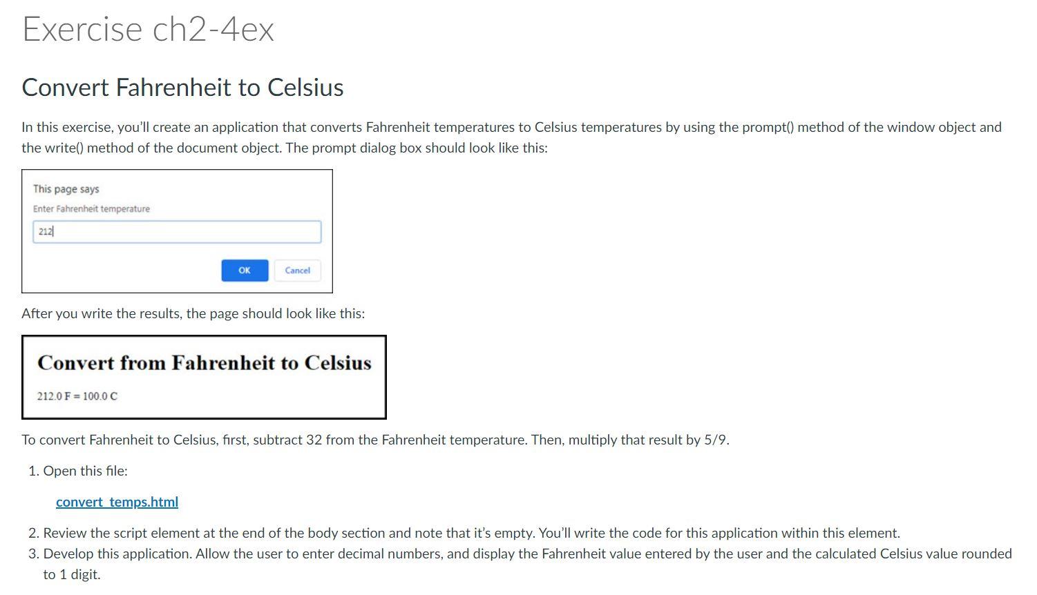 Solved Exercise ch2-4ex Convert Fahrenheit to Celsius In | Chegg.com