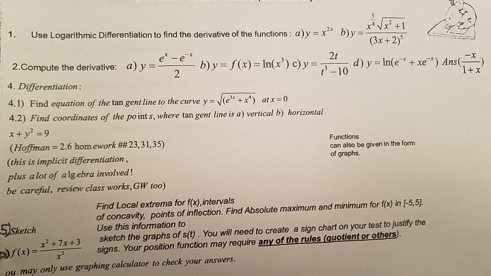 Solved 1. Use Logarithmic Differentiation to find the | Chegg.com