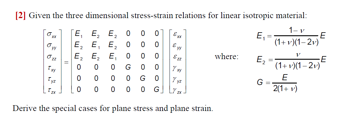 Solved [2] Given the three dimensional stress-strain | Chegg.com