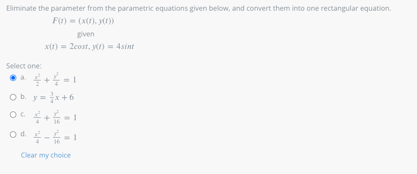 Solved Eliminate the parameter from the parametric equations | Chegg.com