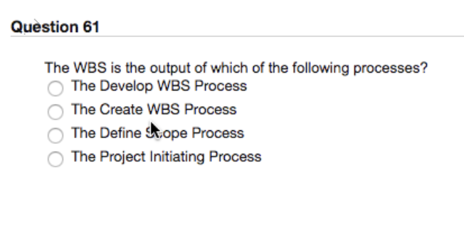 Solved Question 61 The WBS is the output of which of the | Chegg.com