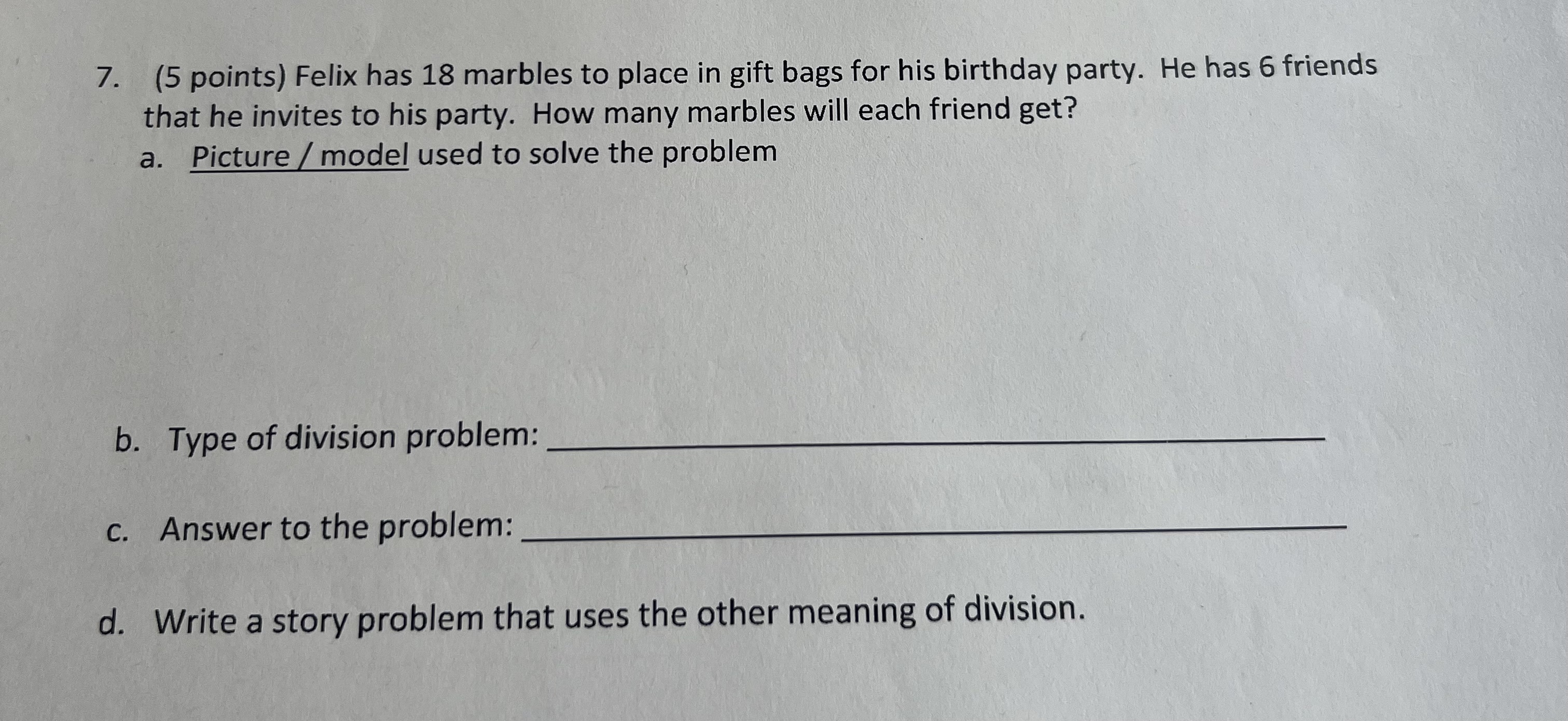 Solved (5 ﻿points) ﻿Felix has 18 ﻿marbles to place in gift | Chegg.com