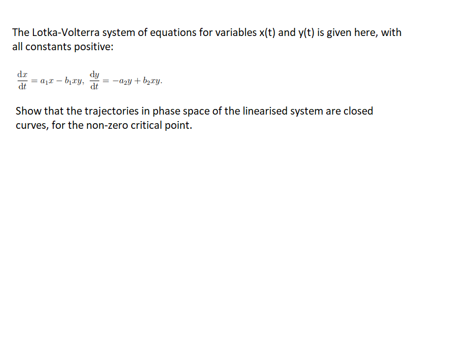 Solved The Lotka-Volterra system of equations for variables | Chegg.com