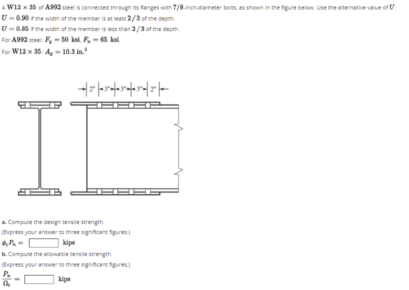 A W12 x 35 of A992 steel is connected through its | Chegg.com