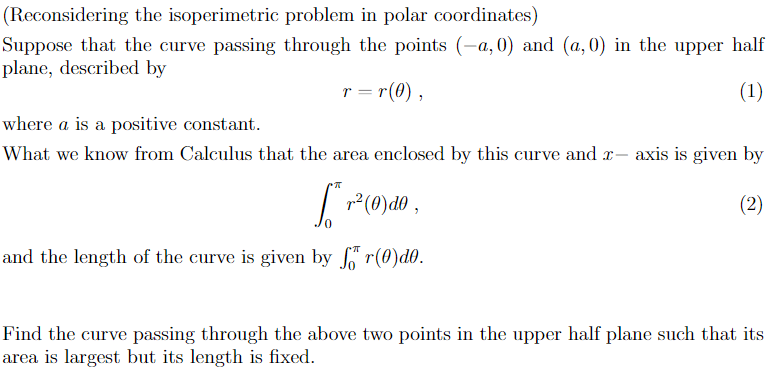 Solved (Reconsidering the isoperimetric problem in polar | Chegg.com