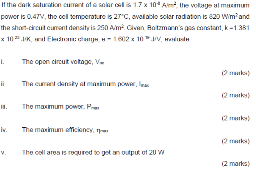 Solved If the dark saturation current of a solar cell is 1.7 | Chegg.com