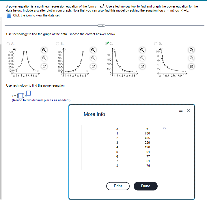 Solved A power equation is a nonlinear regression equation | Chegg.com