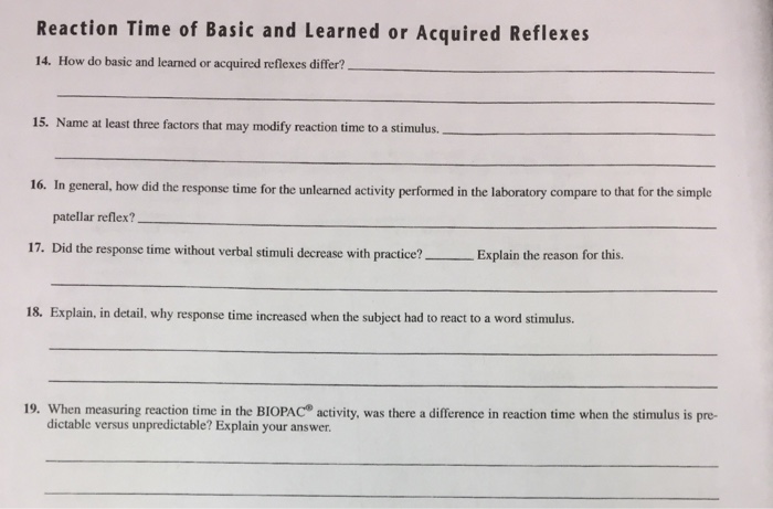 Solved Reaction Time of Basic and Learned or Acquired | Chegg.com
