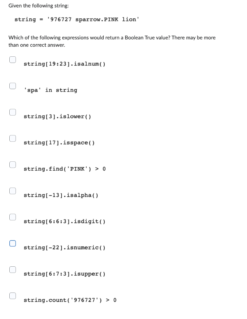 Solved Given the following string: string = '976727 | Chegg.com