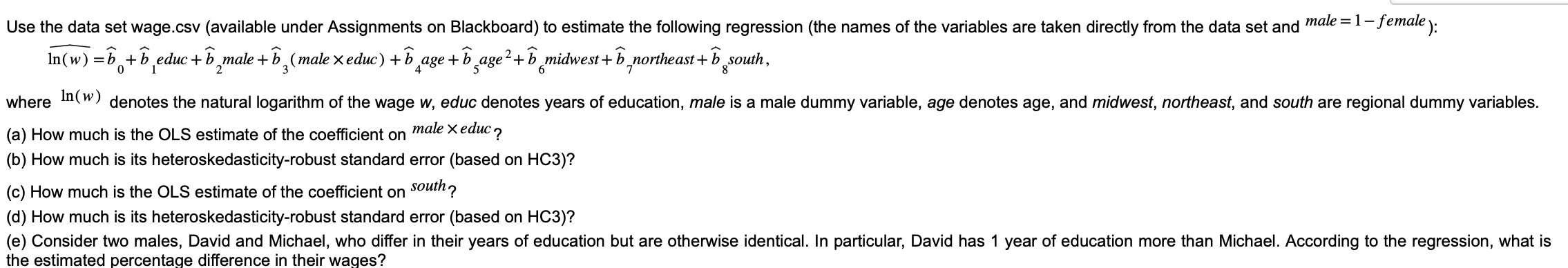 (a) ﻿How much is the OLS estimate of the coefficient | Chegg.com