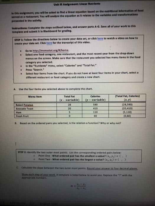 Solved Unlt Iill Asslenment: Linear Nutrients In this | Chegg.com