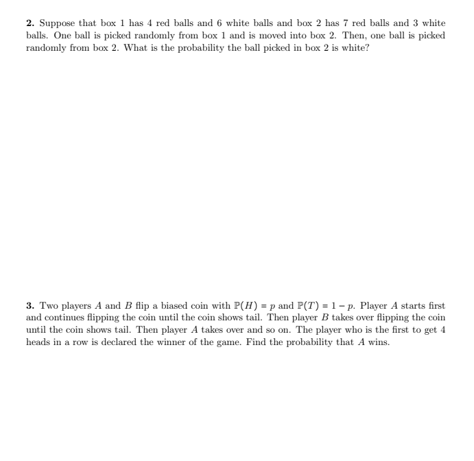 Solved 2. Suppose that box 1 has 4 red balls and 6 white | Chegg.com