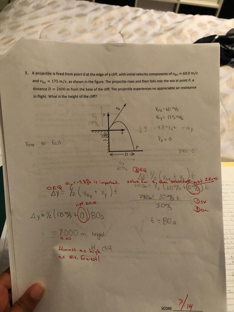 Solved 3. A projectile is fired from point 0 at the edge of | Chegg.com