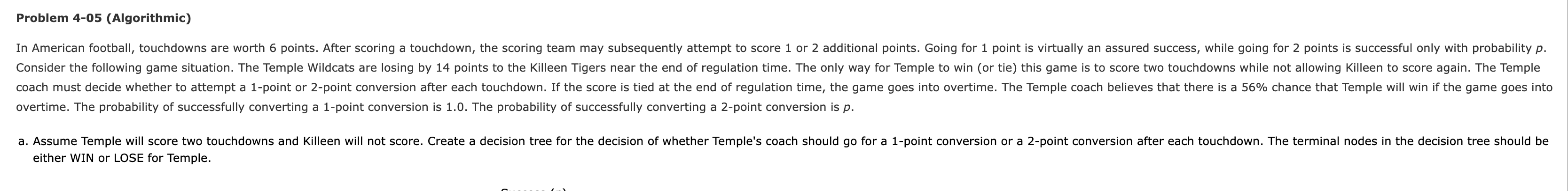 Solved Problem 4-05 (Algorithmic) In American football, | Chegg.com