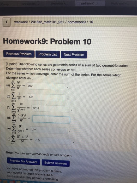 Solved WeBWork Kwebwork / 2018s2 math101 951 / homework9/10 | Chegg.com