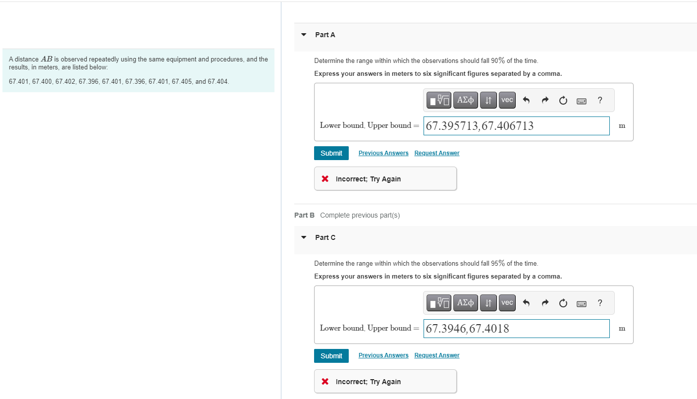 Solved A distance AB is observed repeatedly using the same | Chegg.com