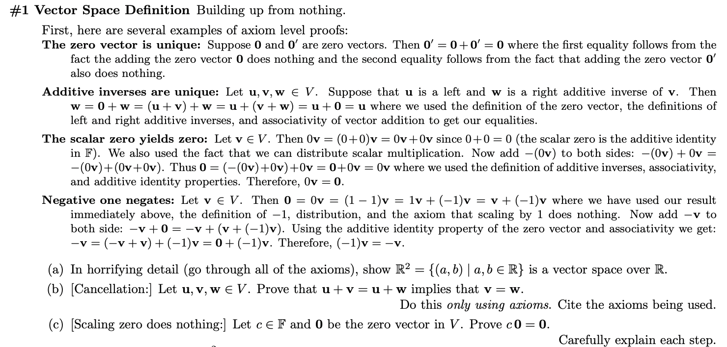 Solved #1 ﻿Vector Space Definition Building up from | Chegg.com