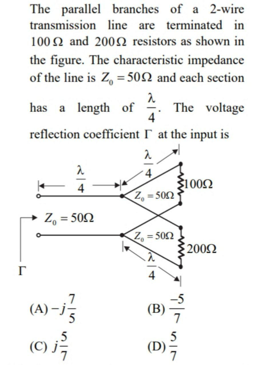 Solved The parallel branches of a 2-wire transmission line | Chegg.com