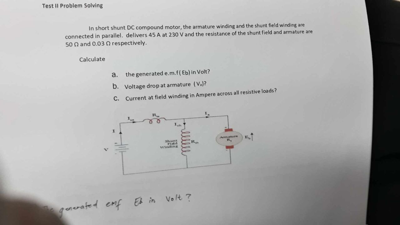Solved In short shunt DC compound motor, the armature | Chegg.com