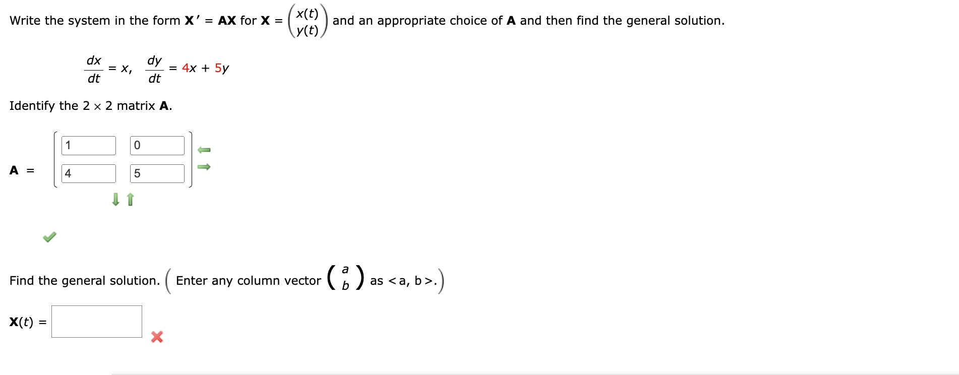 Solved Write the system in the form X′=AX for X=(x(t)y(t)) | Chegg.com