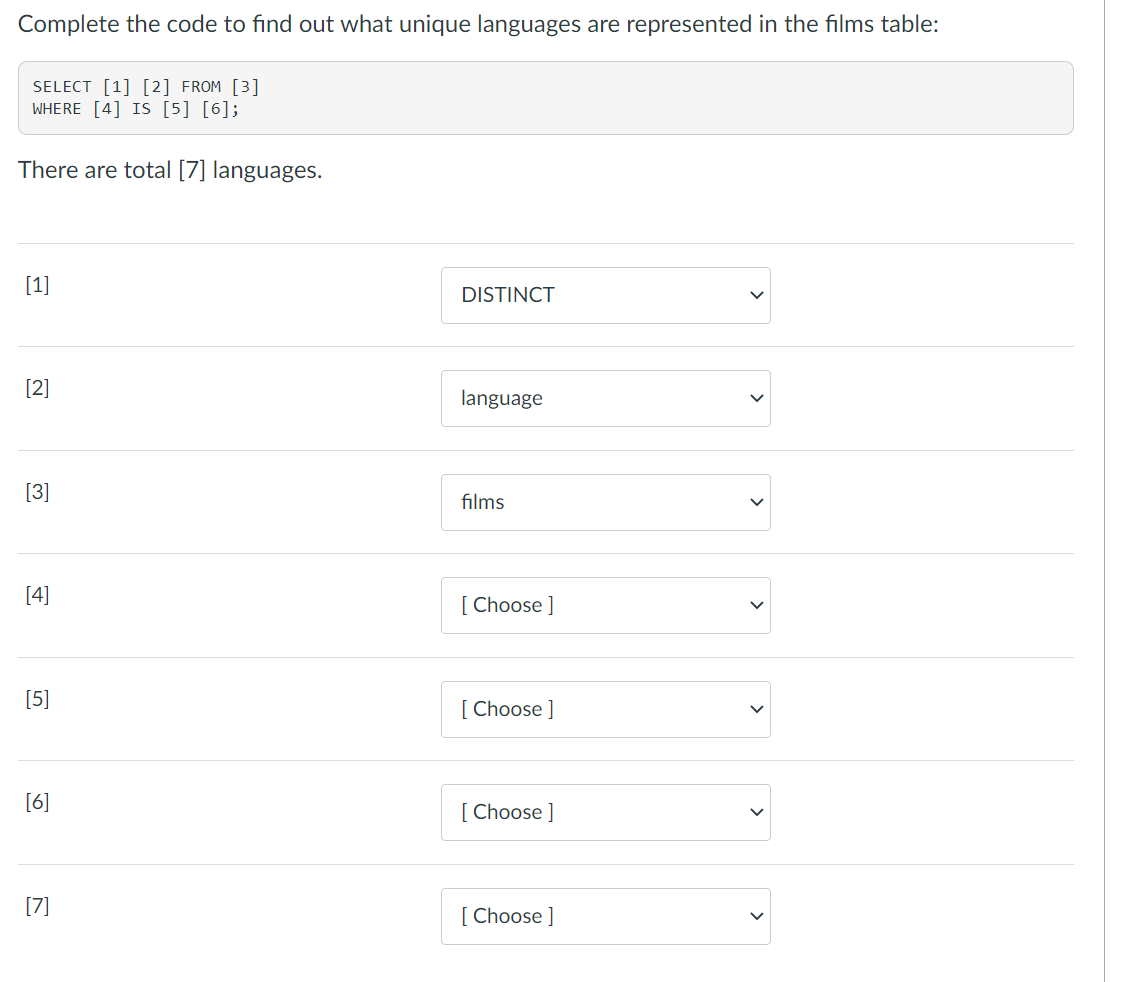 Solved Complete the code to find out what unique languages | Chegg.com