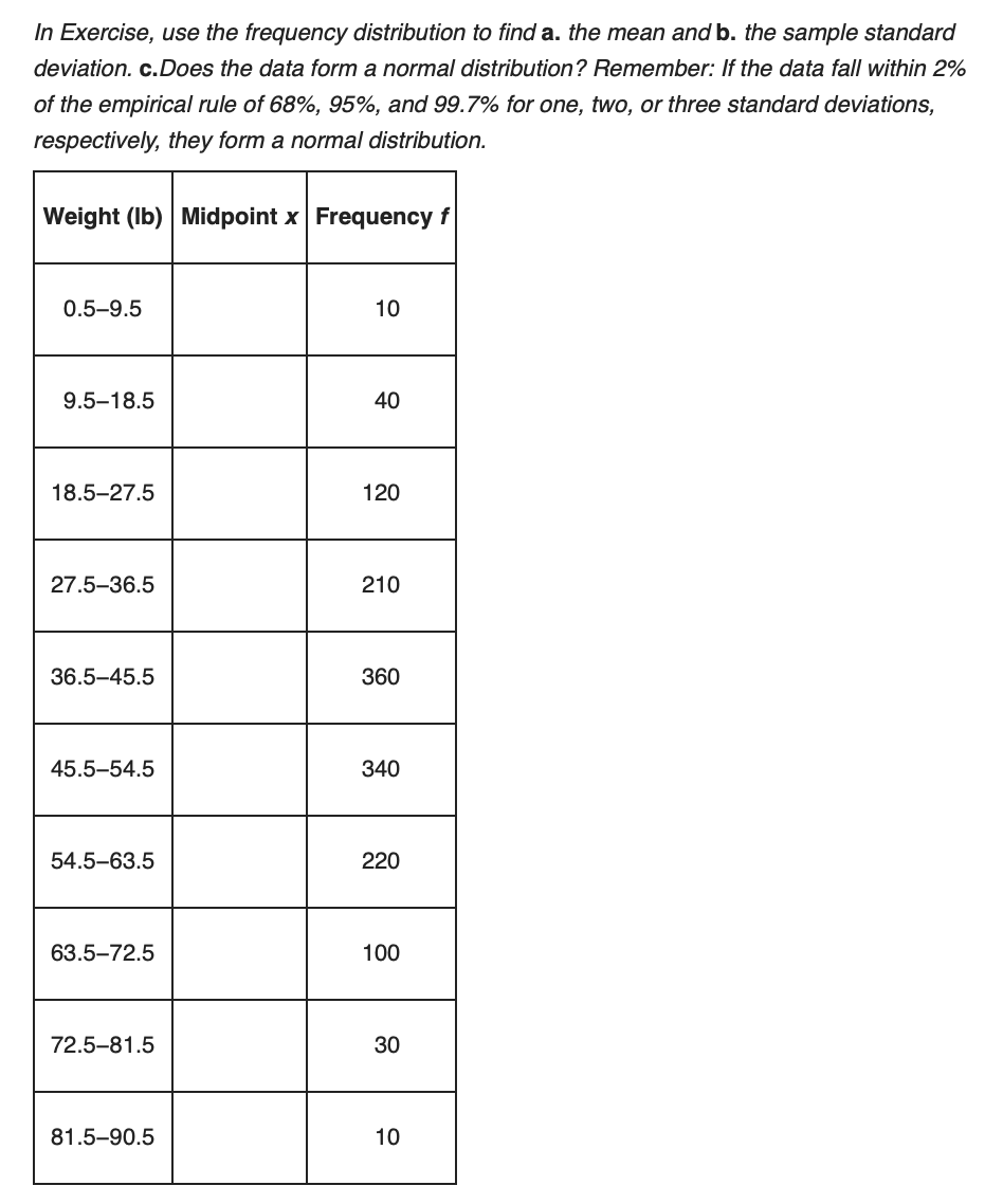 Solved In Exercise, use the frequency distribution to find | Chegg.com