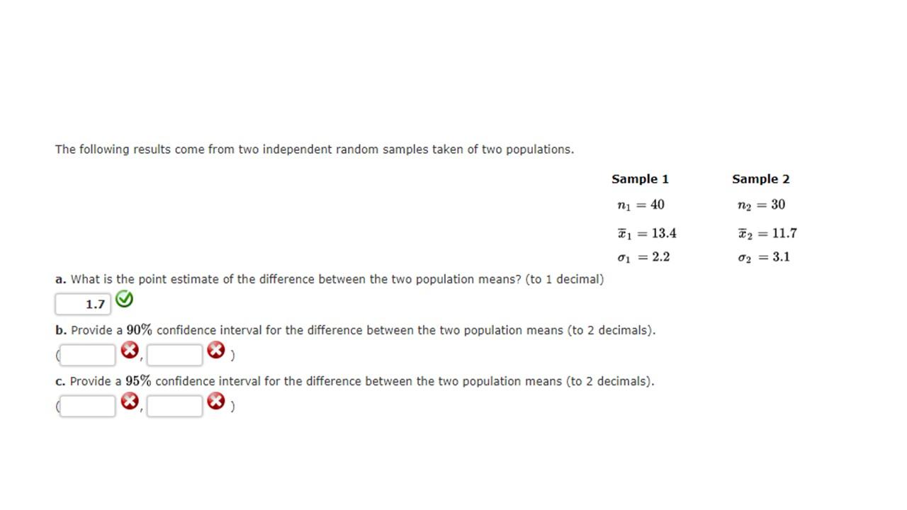 Solved The following results come from two independent | Chegg.com