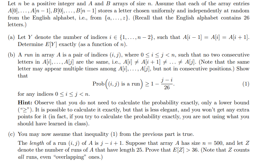 Let n be a positive integer and A and B arrays of | Chegg.com