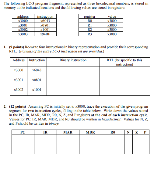 The following LC-3 program fragment, represented as | Chegg.com