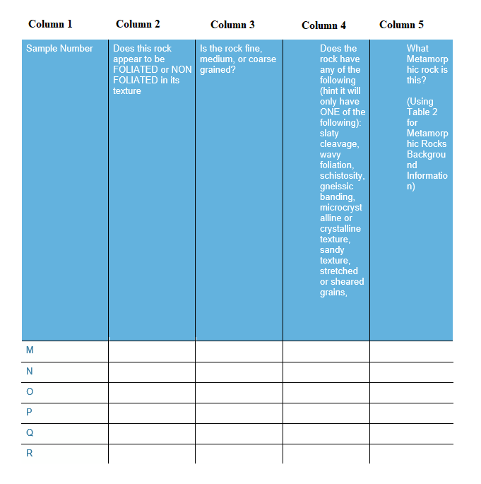 Solved Metamorphic Rock Identification In this assignment, | Chegg.com