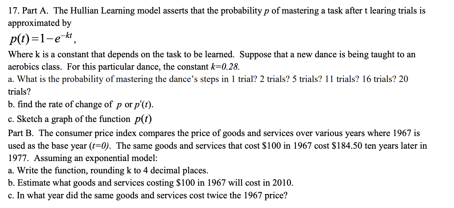 17. Part A. The Hullian Learning model asserts that | Chegg.com