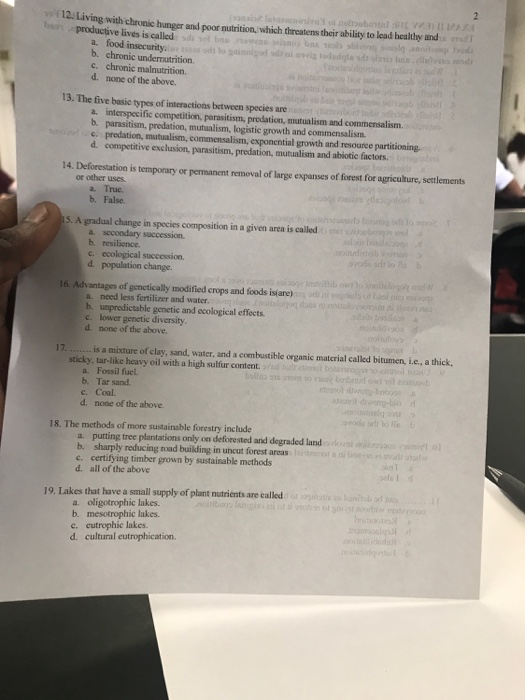 Solved EX AM II (ENV 210; here are five short Introduction | Chegg.com