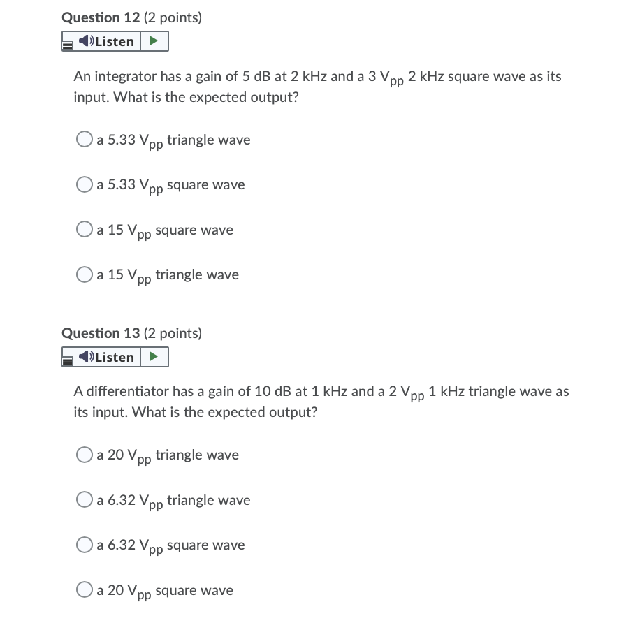 Solved Question 12 (2 points) Listen An integrator has a | Chegg.com
