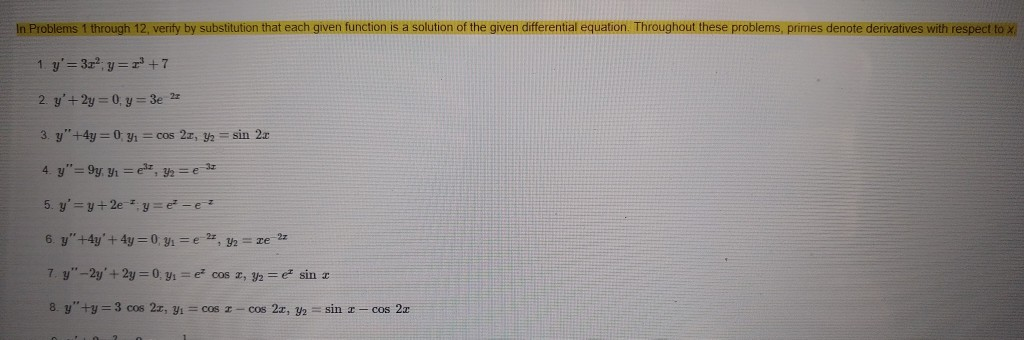 Solved In Problems 1 through 12, verify by substitution that | Chegg.com