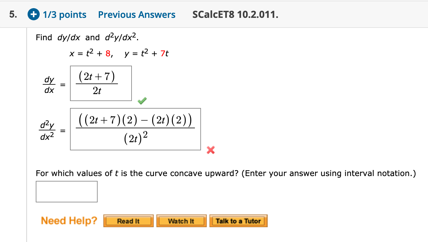 Solved 5. + 1/3 points Previous Answers CalcET8 10.2.011. | Chegg.com