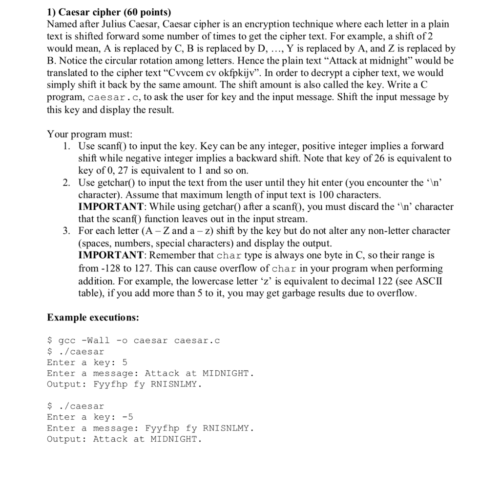 Solved 1) Caesar cipher (60 points) Named after Julius | Chegg.com