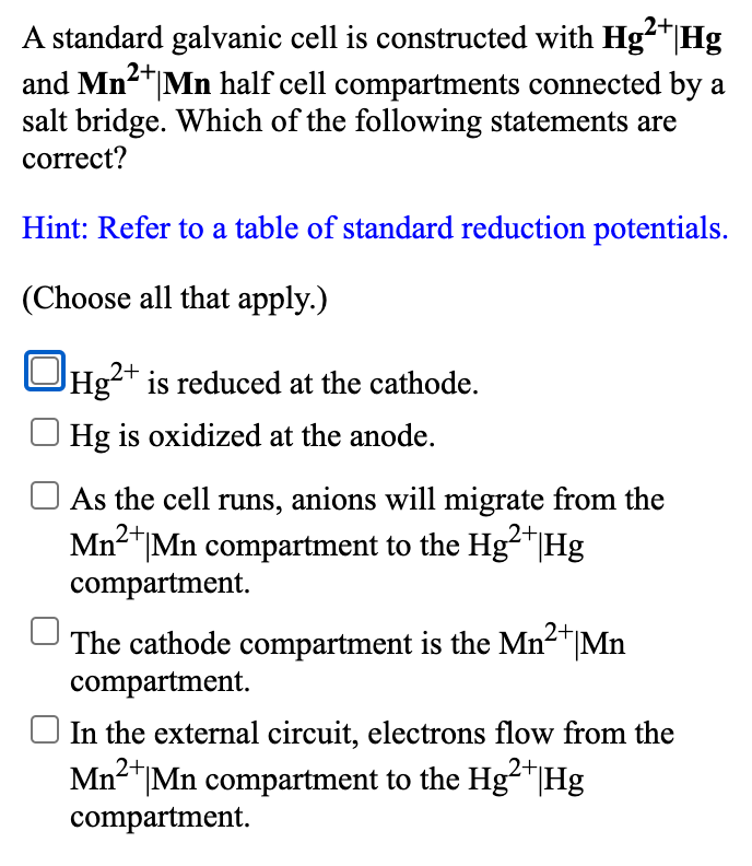 Solved a A standard galvanic cell is constructed in which a | Chegg.com