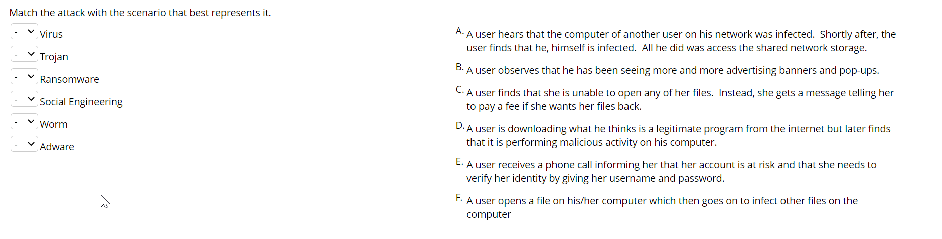 Solved Match the attack with the scenario that best | Chegg.com