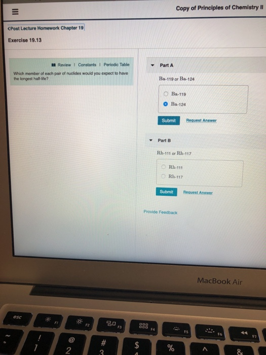 Solved Copy of Principles of Chemistry Post Lecture Homework | Chegg.com