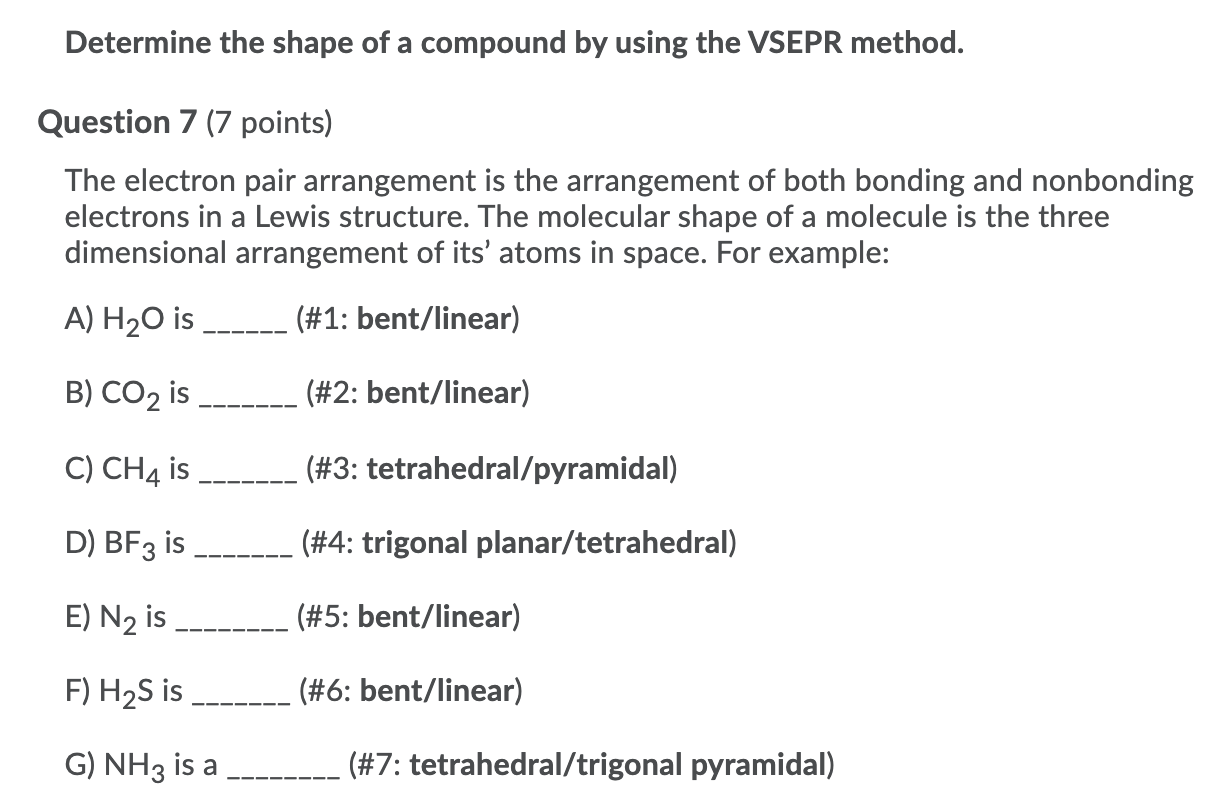 Solved Determine the shape of a compound by using the VSEPR | Chegg.com