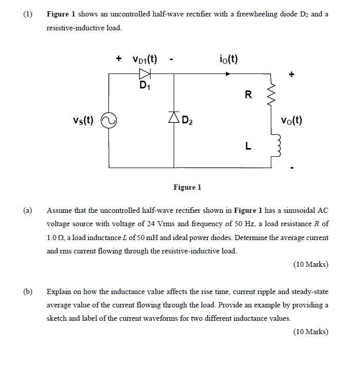 Solved (1) Figure 1 shows an uncontrolled half-wave | Chegg.com