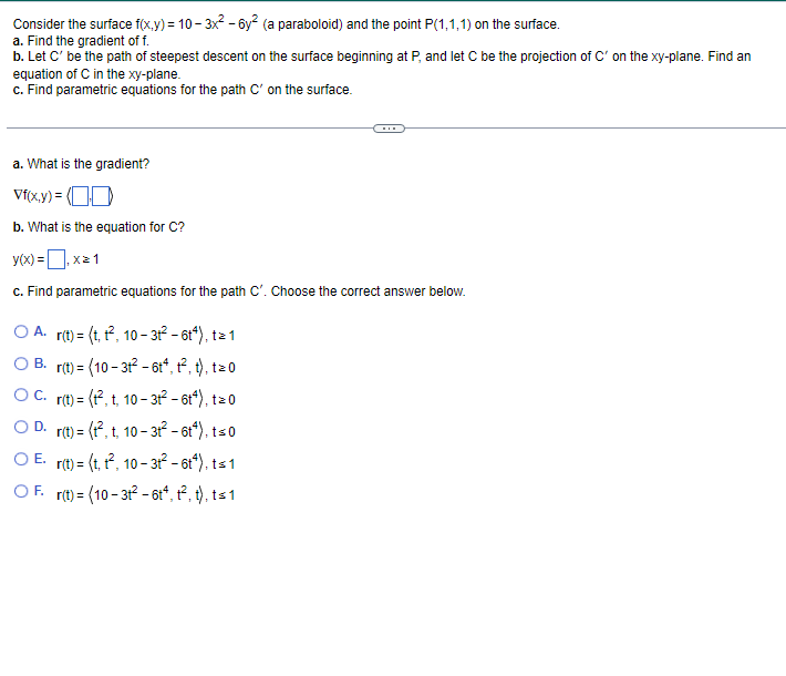 Solved Consider the surface f(x,y)=10−3x2−6y2 (a paraboloid) | Chegg.com