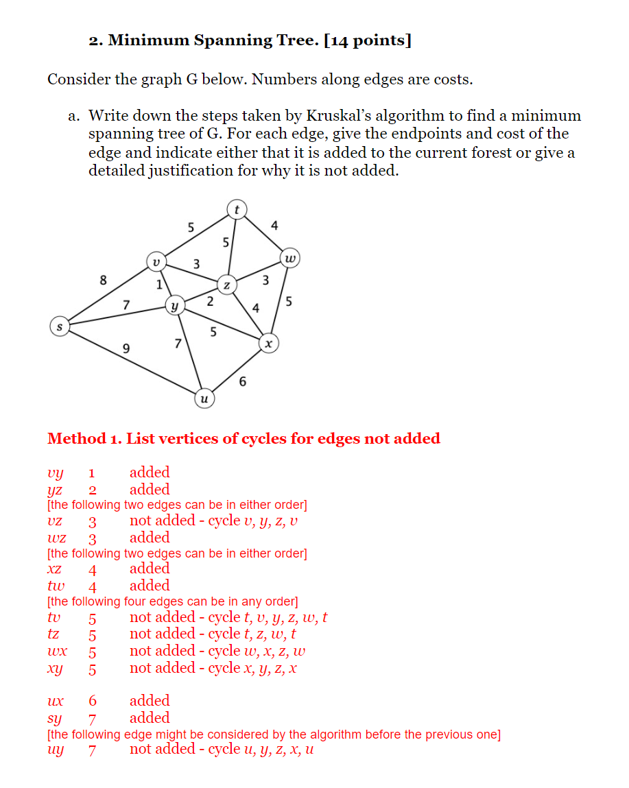a. Write down the steps taken by Kruskal's algorithm | Chegg.com
