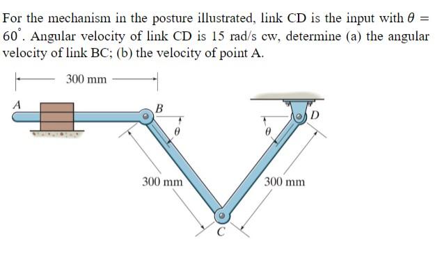 Solved For the mechanism in the posture illustrated, link CD | Chegg.com