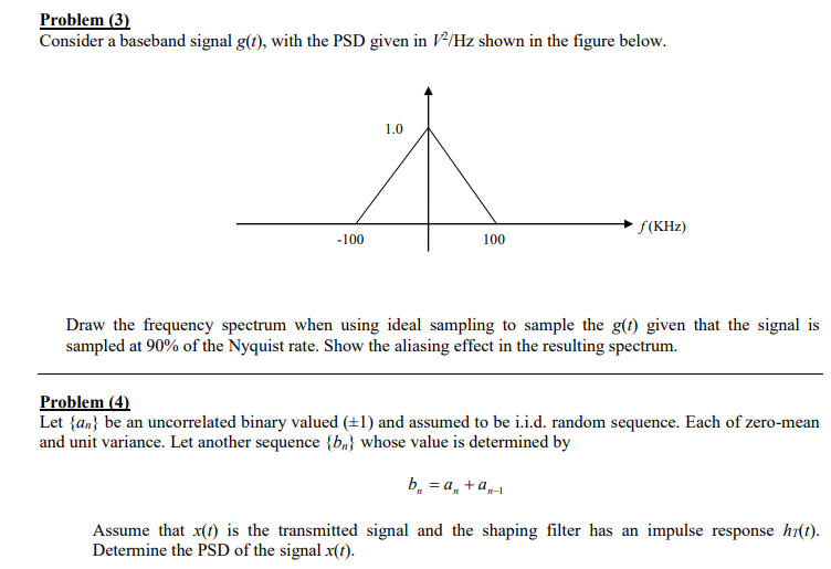 Solved Problem (3) Consider a baseband signal g(t), with the | Chegg.com