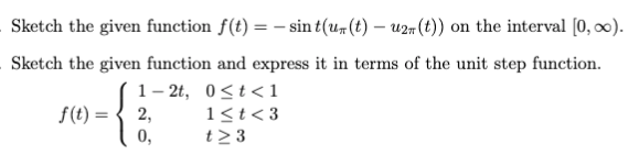Solved Sketch the given function f(t) = - sint(ur(t) – | Chegg.com
