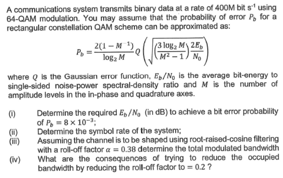 A communications system transmits binary data at a | Chegg.com