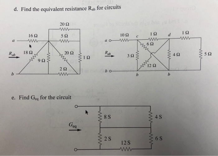 Solved d. Find the equivalent resistance Rab for circuitse. | Chegg.com