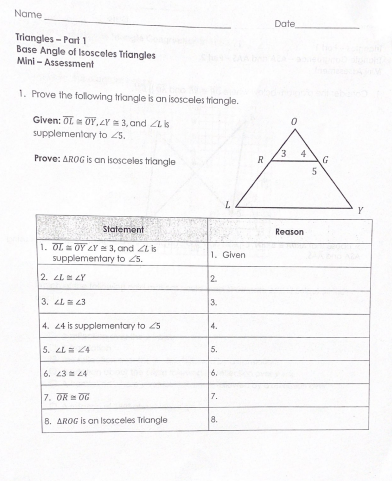 Solved Name Date Triangles - Part 1 Base Angle of Isosceles | Chegg.com